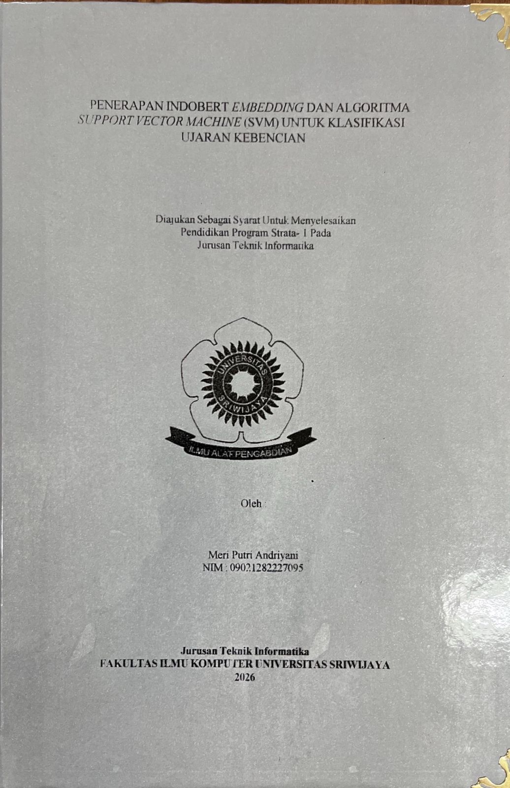PENERAPAN INDOBERT EMBEDDING DAN ALGORITMA SUPPORT VECTOR MACHINE (SVM ...